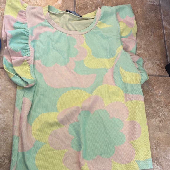 Zara | Tops | Zara Multi Colored Top With Ruffle Sleeves Size M Never ...